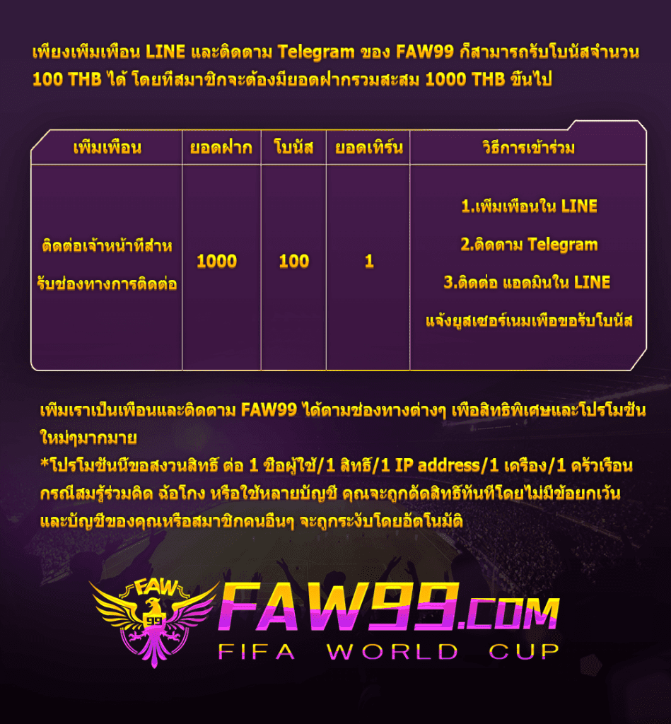 โปรโมชั่น - คาสิโนออนไลน์ FAW99 | FIFA2022 เว็บไซต์ที่น่าเชื่อถือที่สุดในเอเชีย